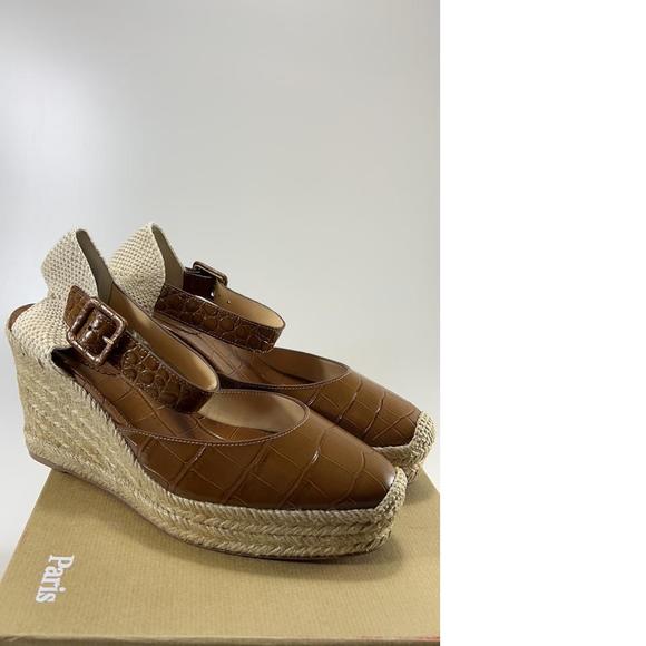Christian Louboutin | Shoes | Amelina 9mm Calf Ali Embossed Jute Wedges ...